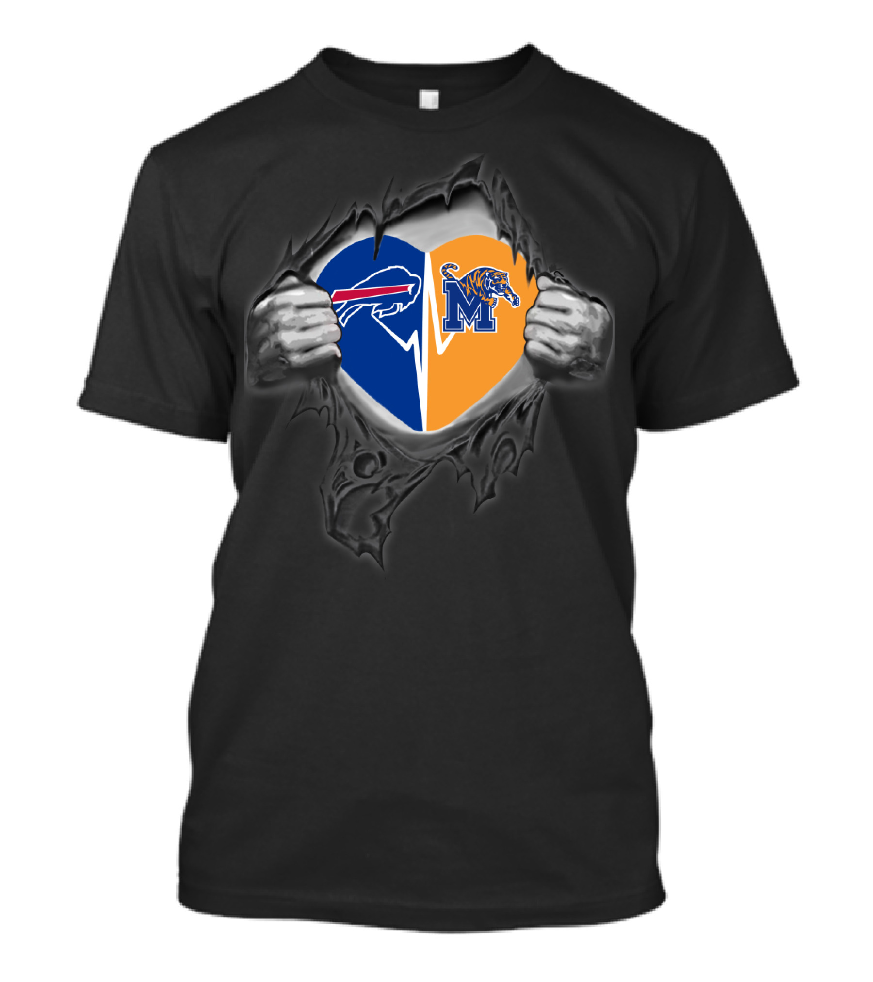 Buffalo Bills Heart Memphis Tigers Logo Fan Collaboration T-Shirt