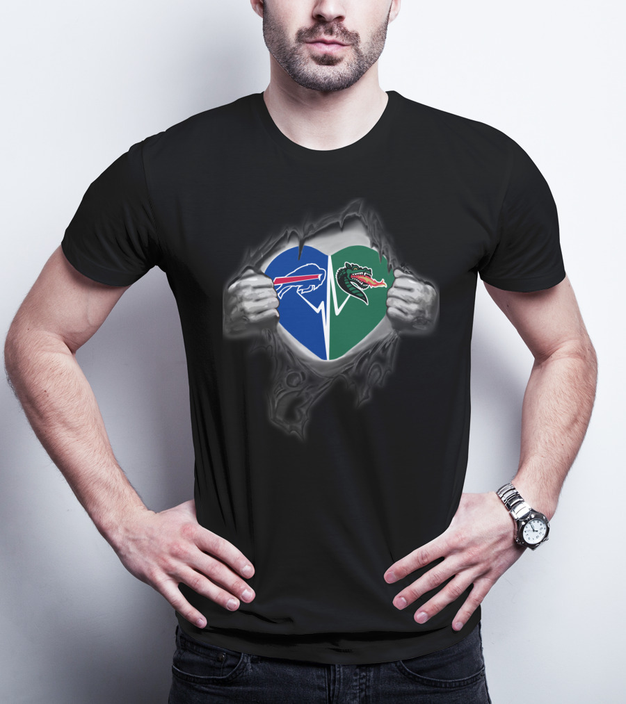 Bills Uab Blazers Heart Design With Logos And Ripped Effect T-Shirt