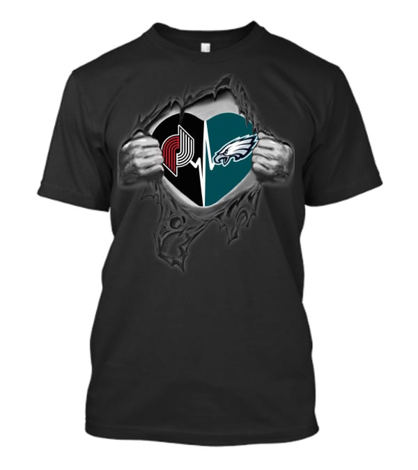 Blazers Eagles Heartbeat Fan Split With Logos T-Shirt
