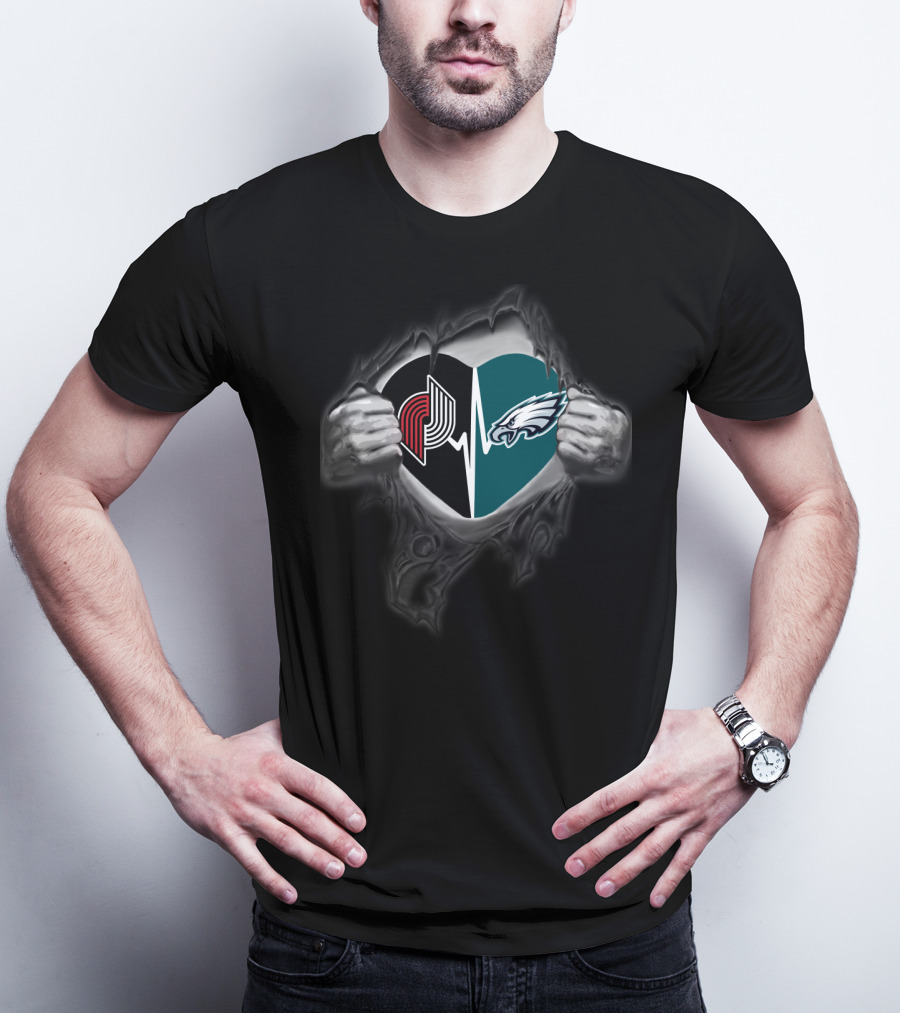 Blazers Eagles Heartbeat Fan Split With Logos T-Shirt