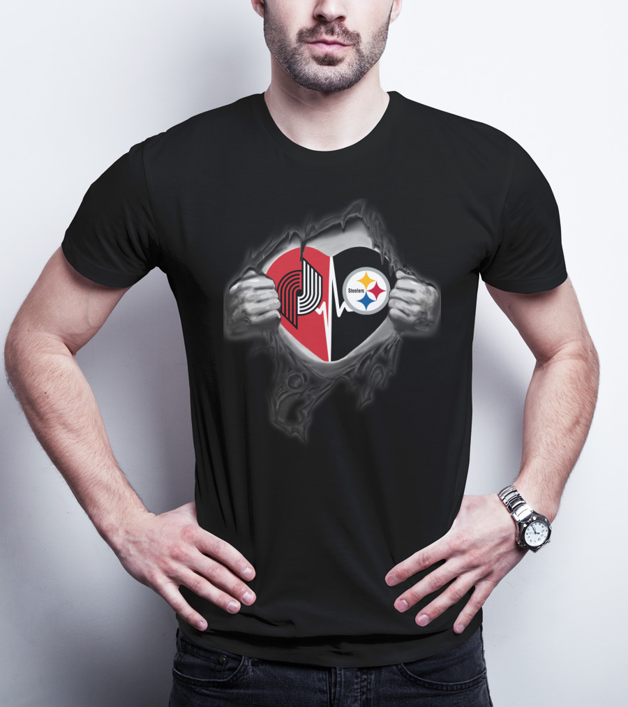 Portland Trail Blazers Pittsburgh Steelers Heart T-Shirt