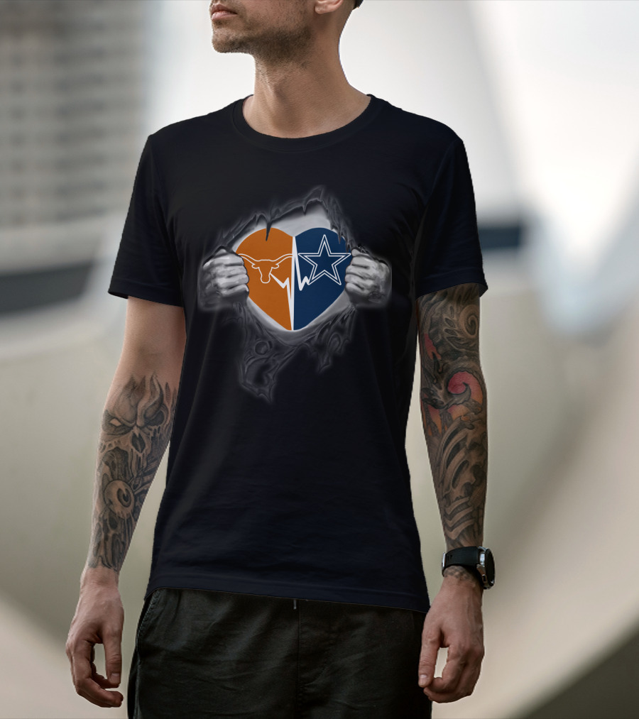 Texas Longhorns Cowboys Heart Rip T-Shirt