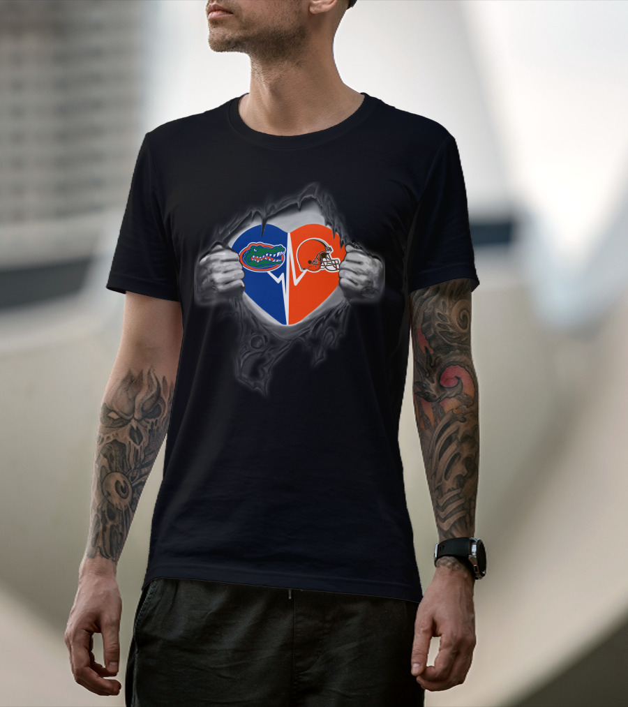 Cleveland Browns Florida Gators Heart Logo Reveal T-Shirt