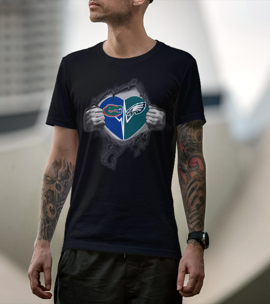 Florida Gators Philadelphia Eagles Heart Inside Ripped Chest T-Shirt
