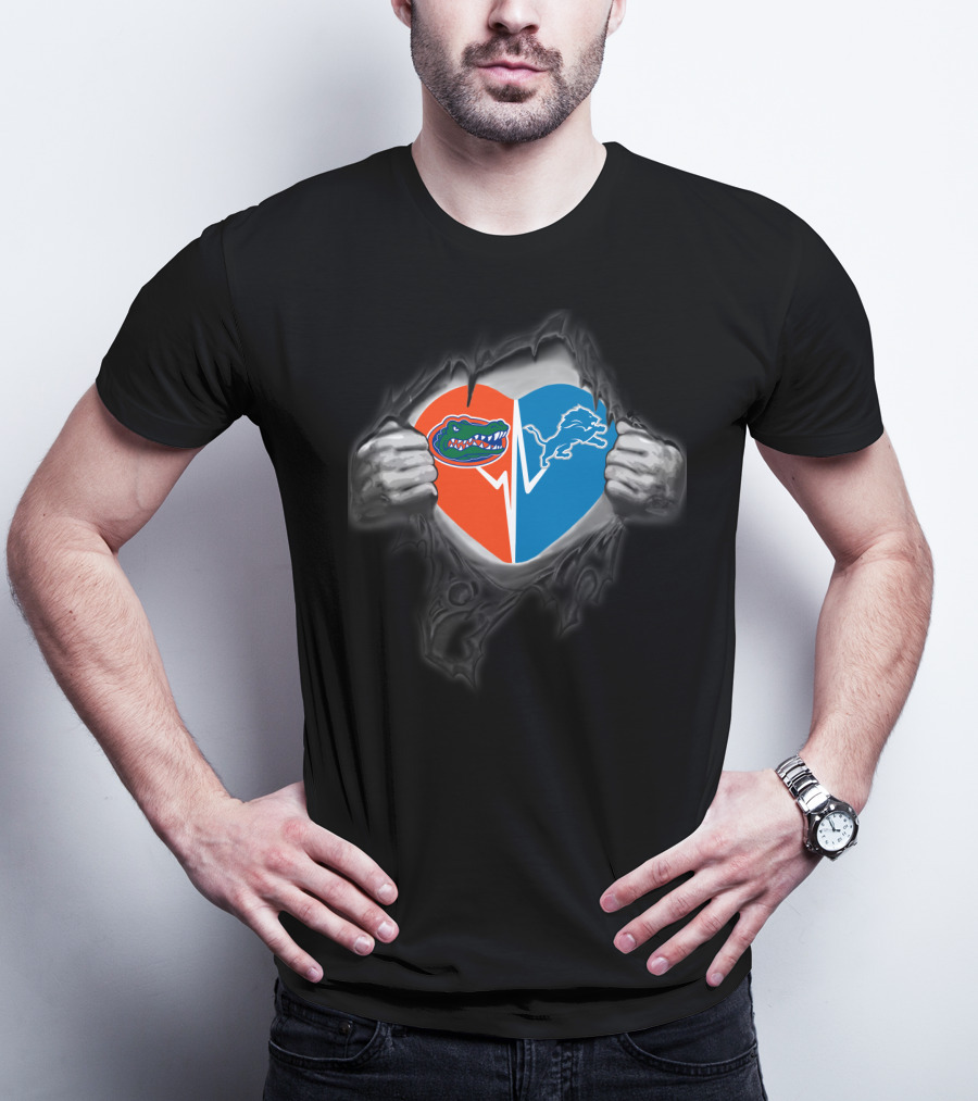 Lions Gators Heart Detroit Nfl Florida College Sports Fusion T-Shirt