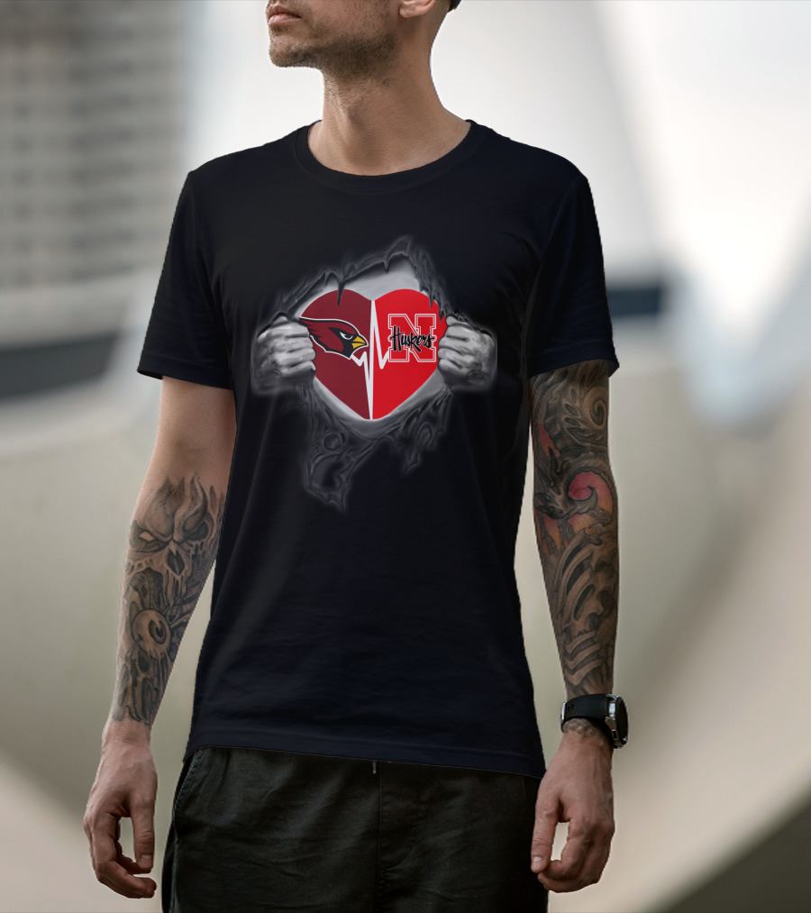 Cardinals Heart With Nebraska Huskers T-Shirt
