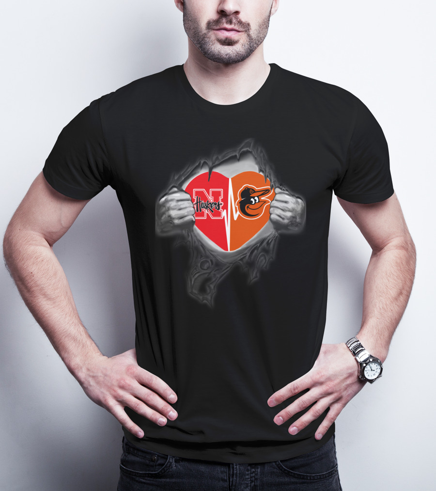Nebraska Cornhuskers Orioles Heart Torn T-Shirt