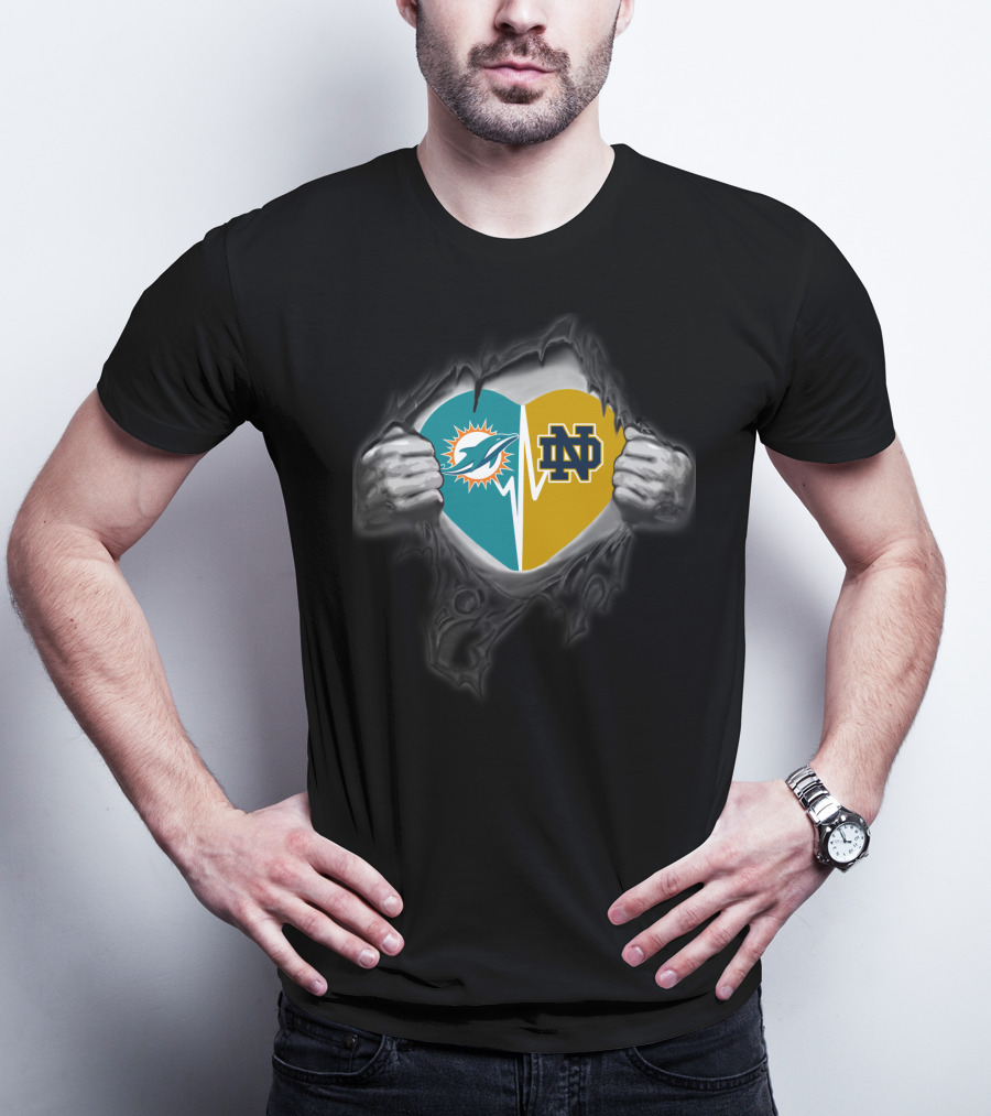 Miami Dolphins Notre Dame Logo Heart T-Shirt