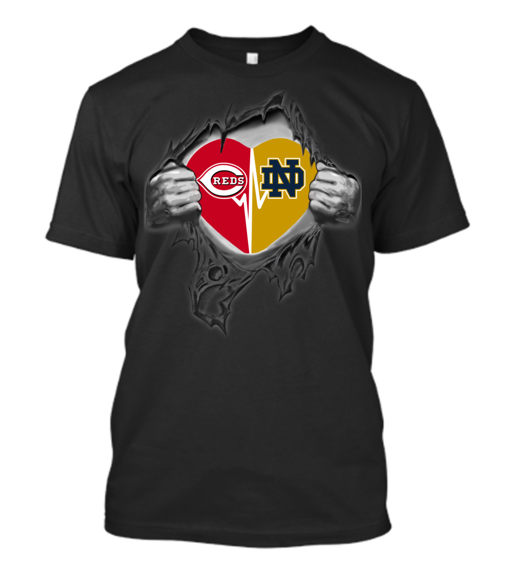 Cincinnati Reds Notre Dame Heart Rip T-Shirt