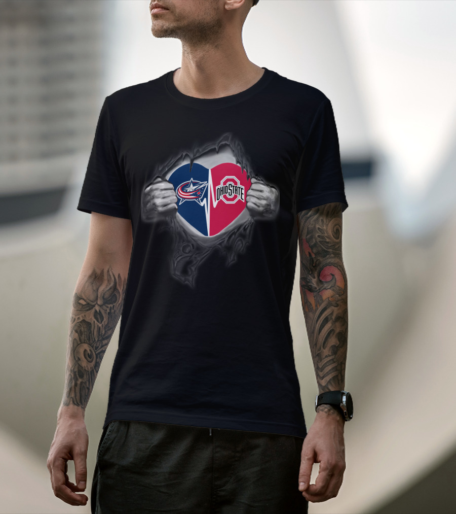 Blue Jackets Ohio State Heart Torn T-Shirt