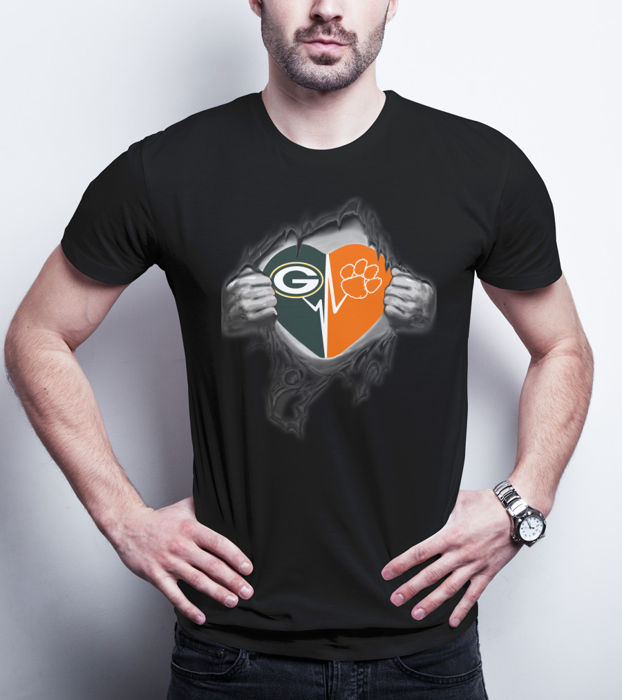 Green Bay Packers Clemson Tigers Heart T-Shirt
