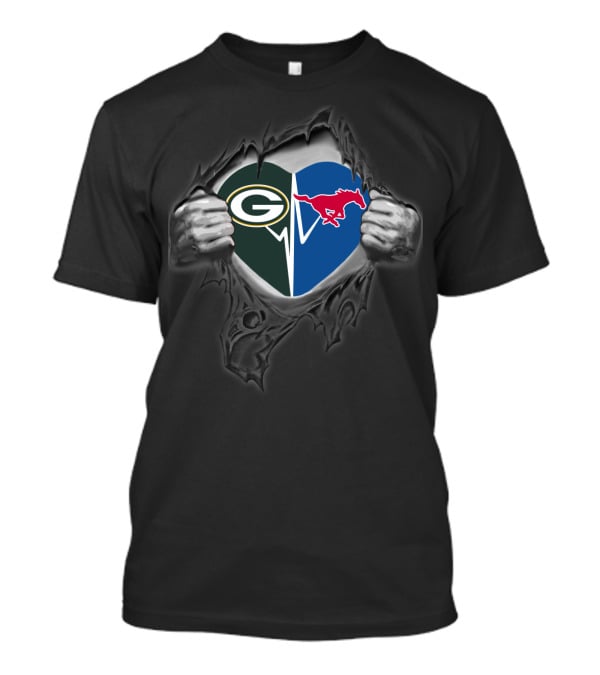 Green Bay Packers Smu Mustangs Heartbeat Fusion T-Shirt