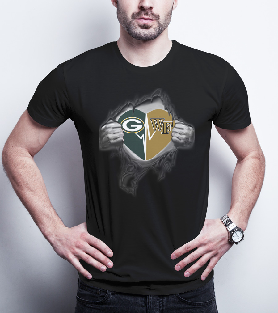 Packers Heart Wake Forest Wf Logo Split T-Shirt