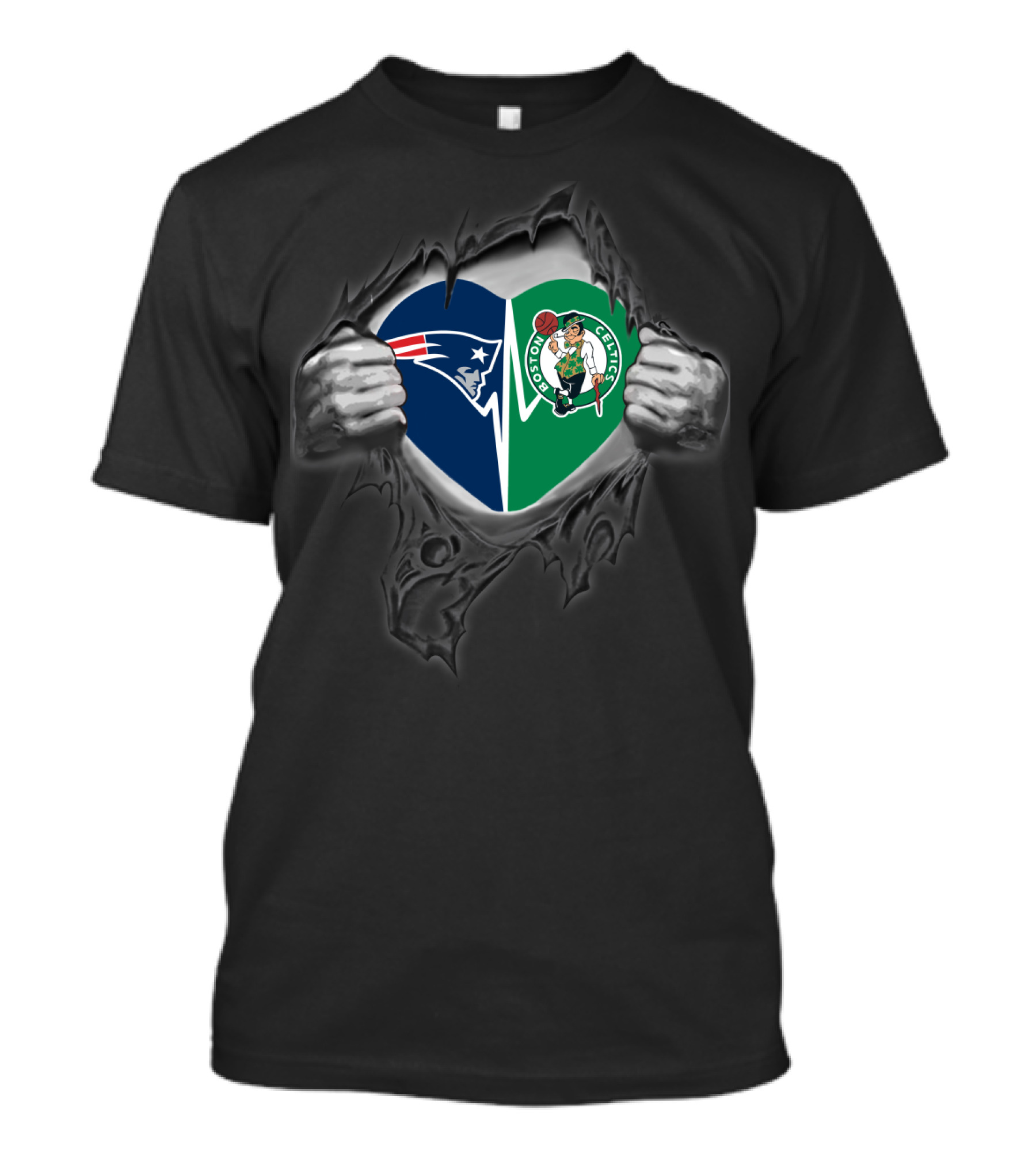 New England Patriots Boston Celtics Heart Duo T-Shirt