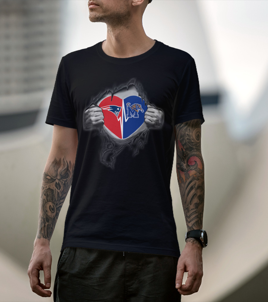 New England Patriots Memphis Tigers Heart Logo Fan Support T-Shirt