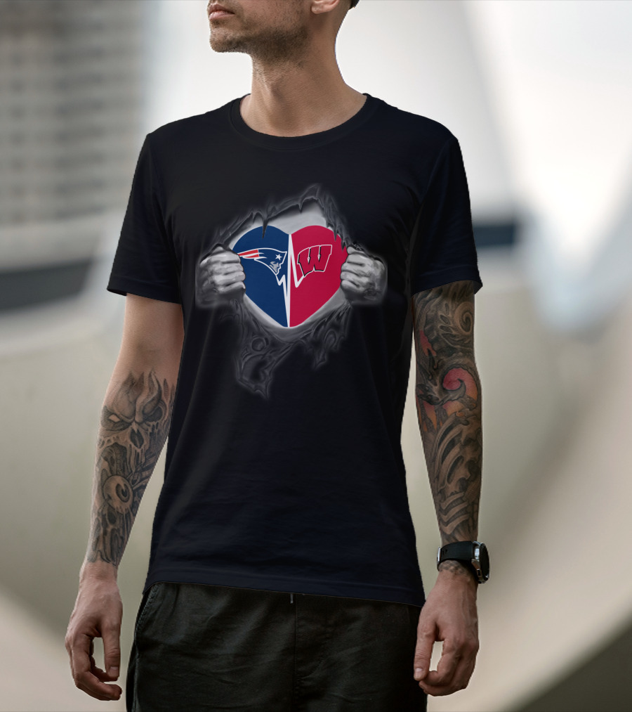 New England Patriots Wisconsin Badgers Heart T-Shirt