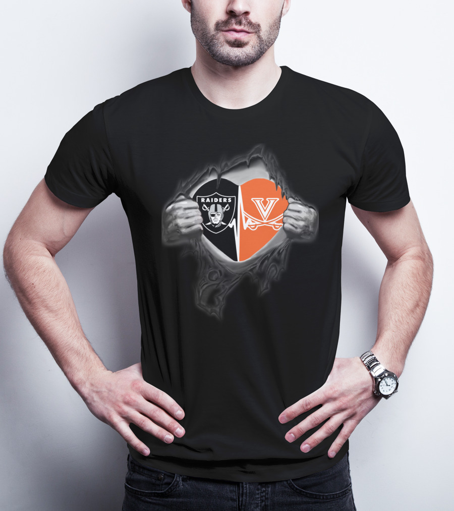 Raiders And Virginia Cavaliers Split Heart T-Shirt