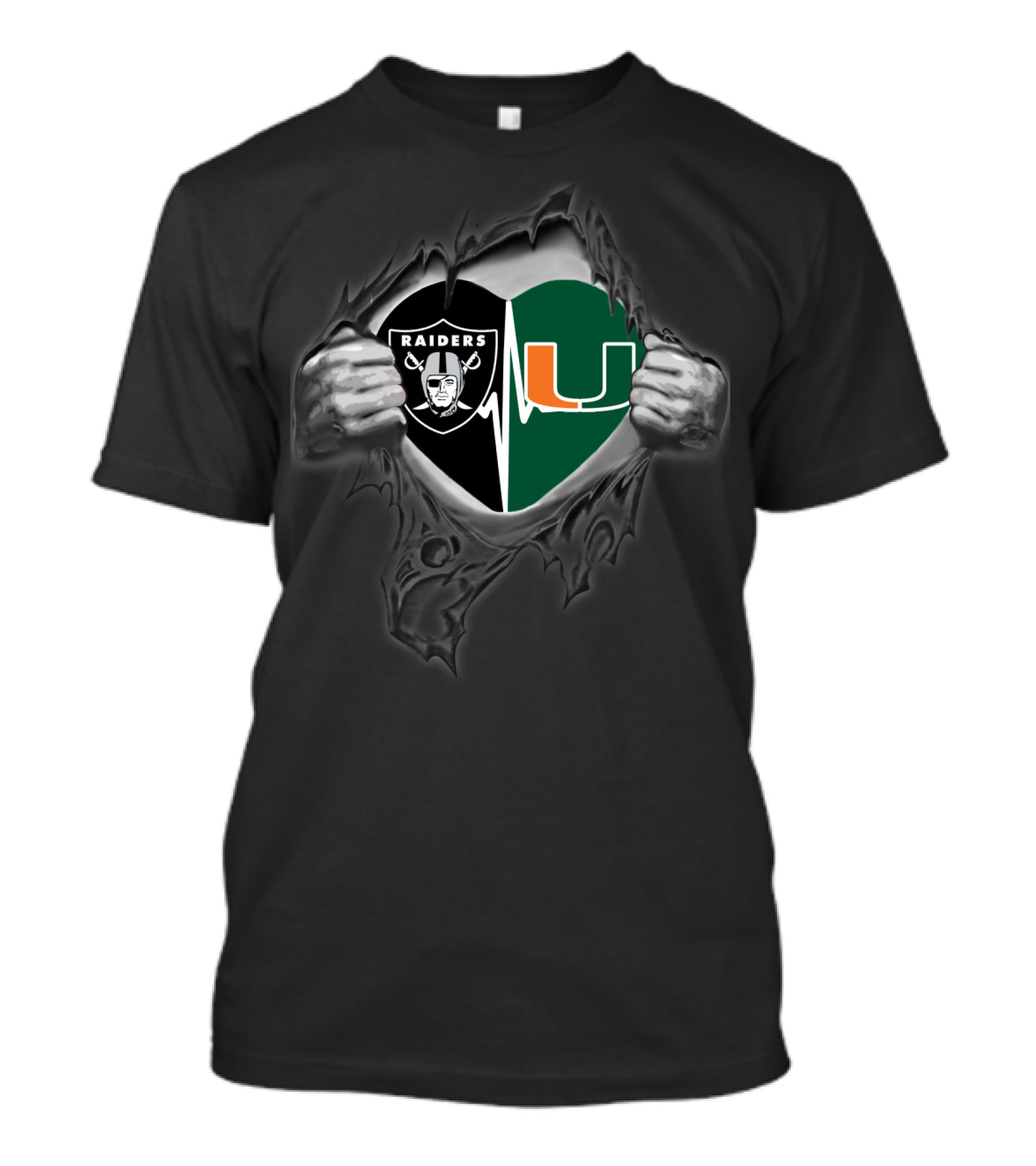 Raiders Hurricanes Heartbeat Logo Torn T-Shirt