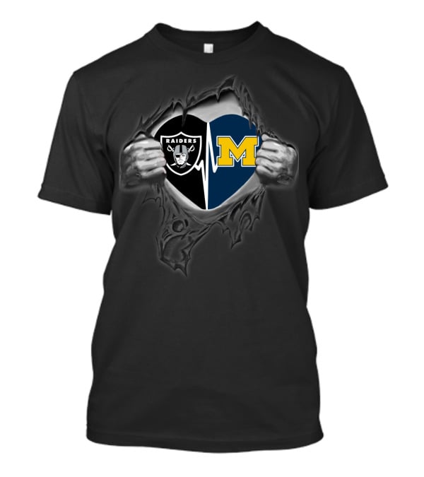 Raiders Michigan Wolverines Heartbeat Logo Fusion T-Shirt