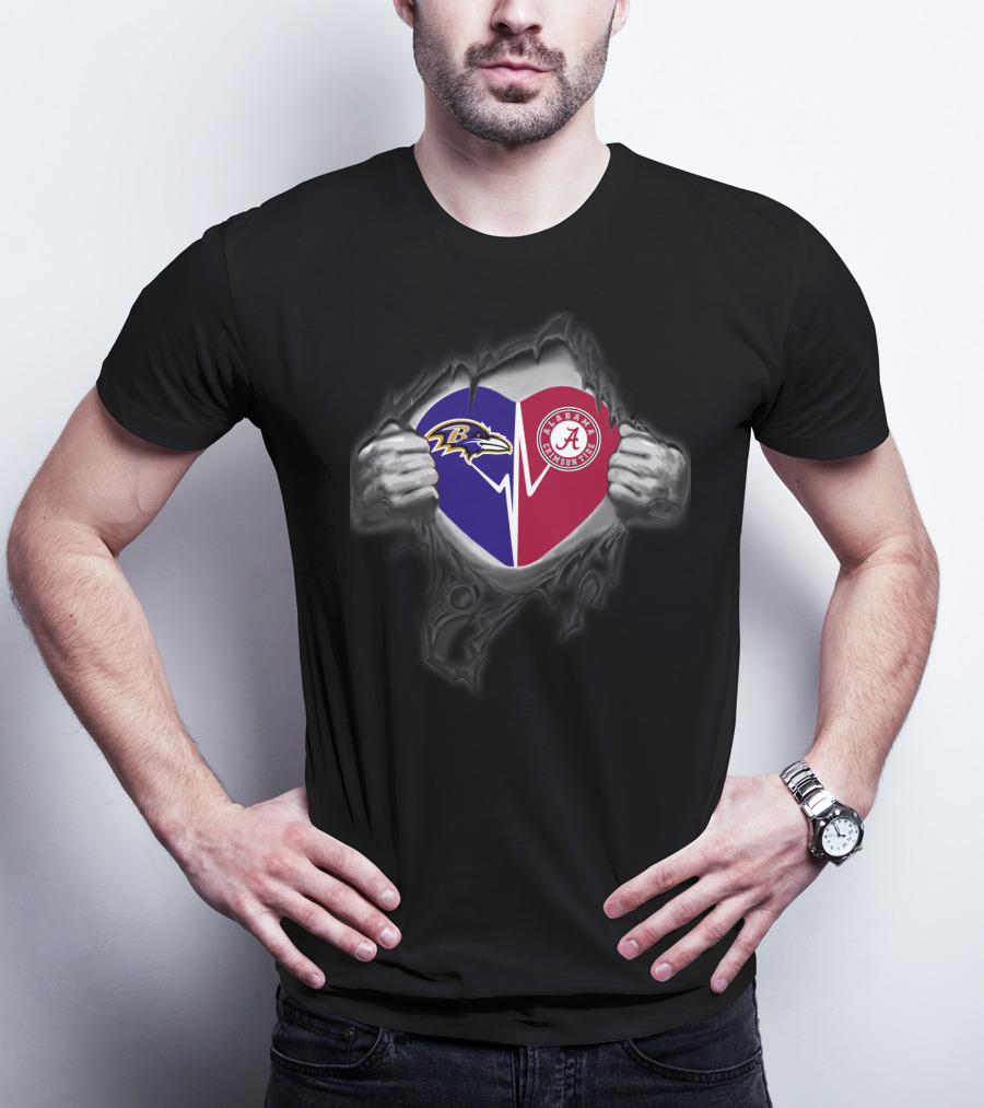 Baltimore Ravens Heartbeat Alabama Crimson Tide Fan Heart T-Shirt