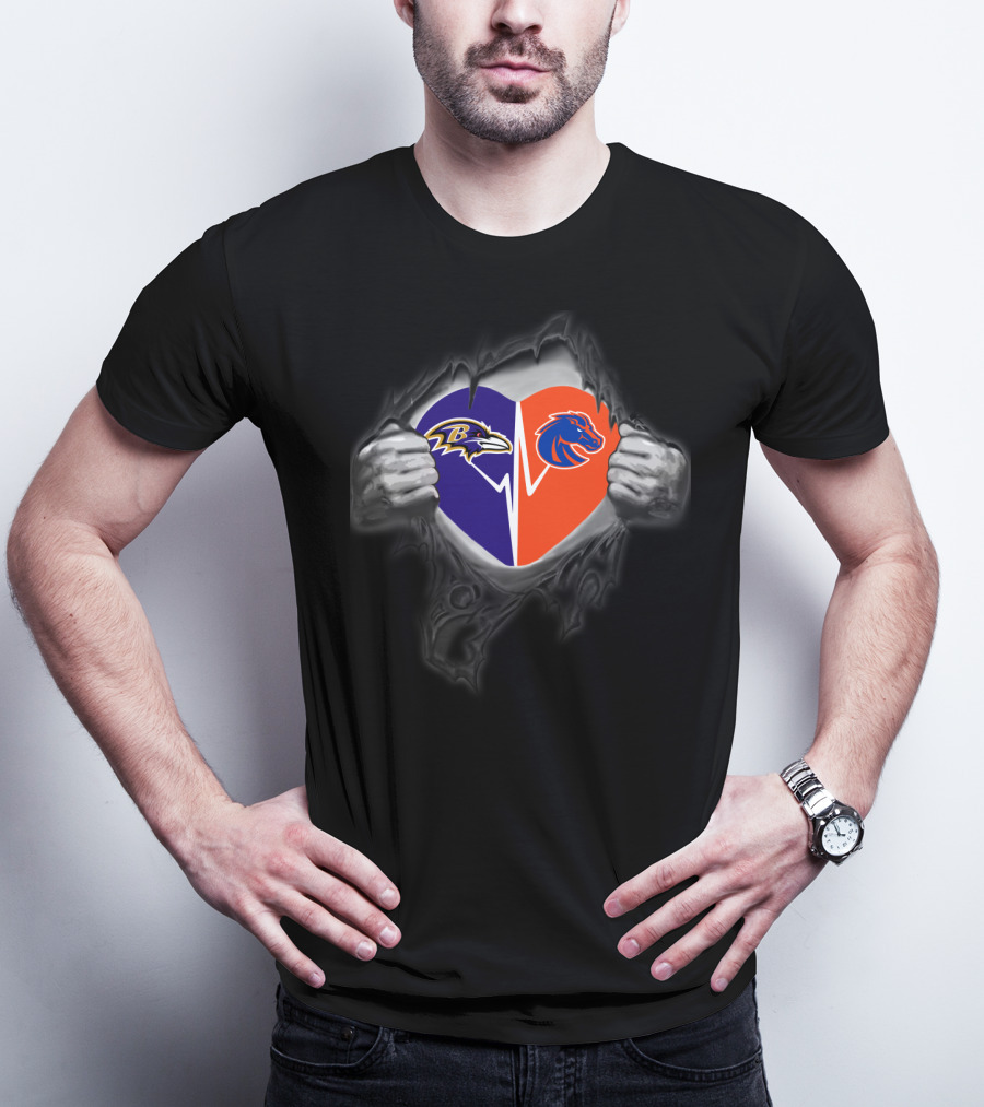 Ravens Boise State Broncos Heart Torn Open T-Shirt