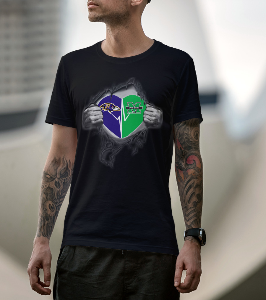 Baltimore Ravens Marshall Thundering Herd Heart T-Shirt