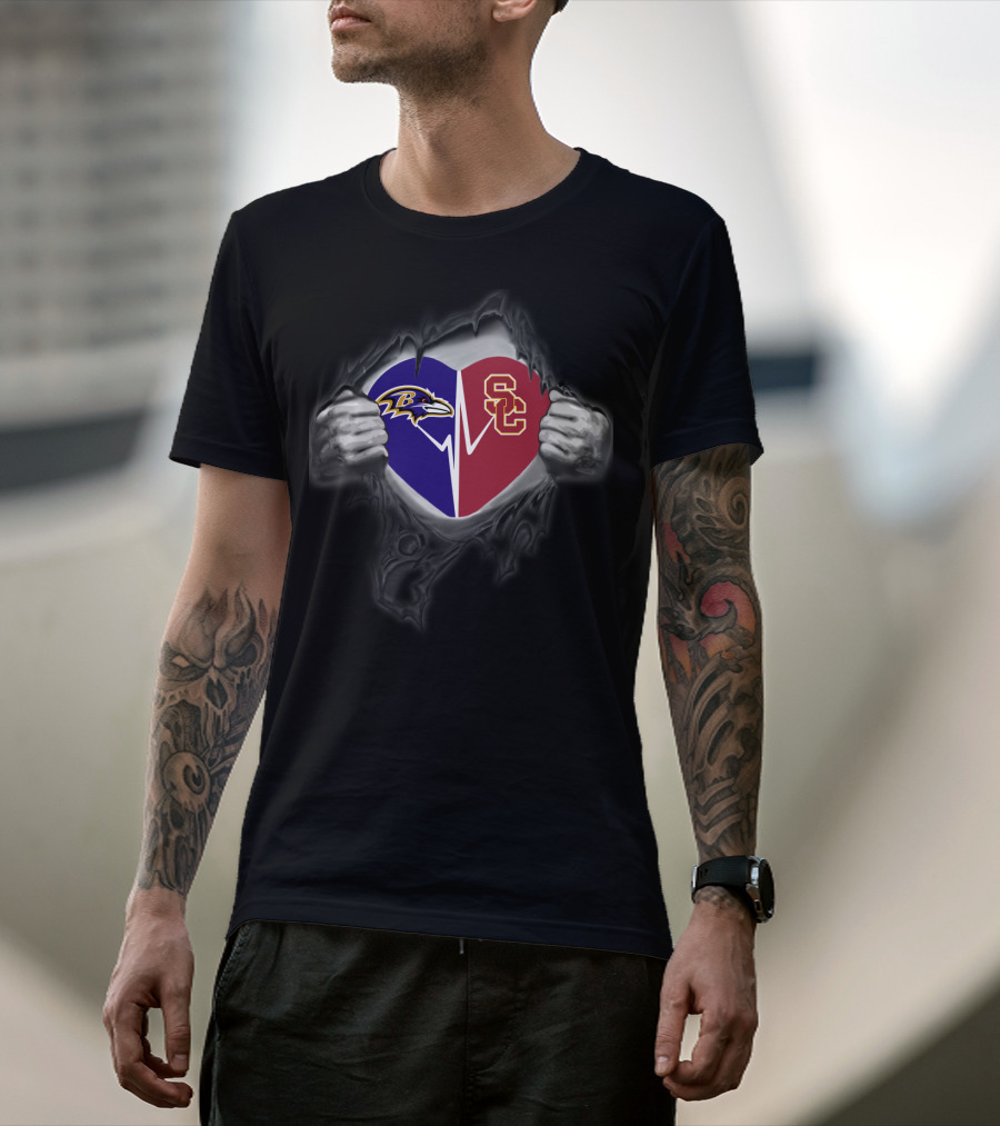 Baltimore Ravens Usc Trojans Heartbeat Split T-Shirt