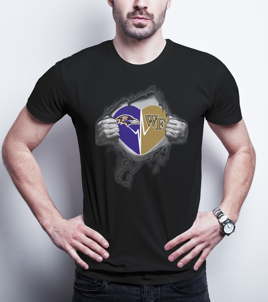 Baltimore Ravens And Wake Forest Heart T-Shirt