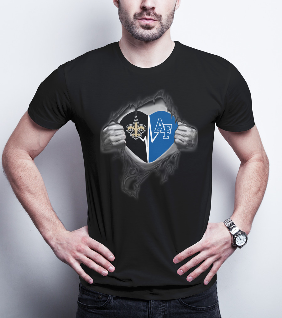 Saints New Orleans And Air Force Falcons Heart Logo Combination T-Shirt