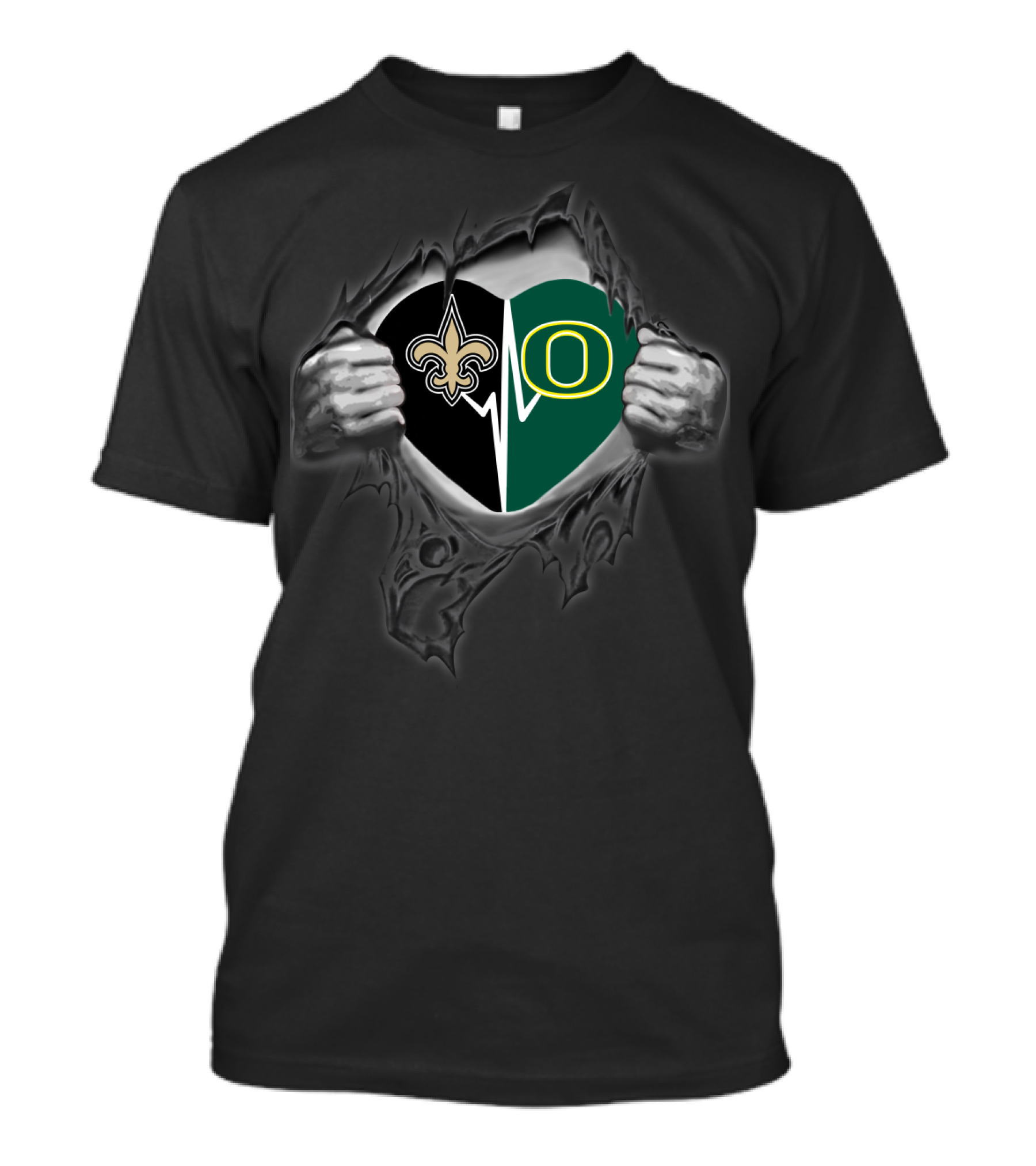 Saints Oregon Ducks Heartbeat Logo Fusion T-Shirt