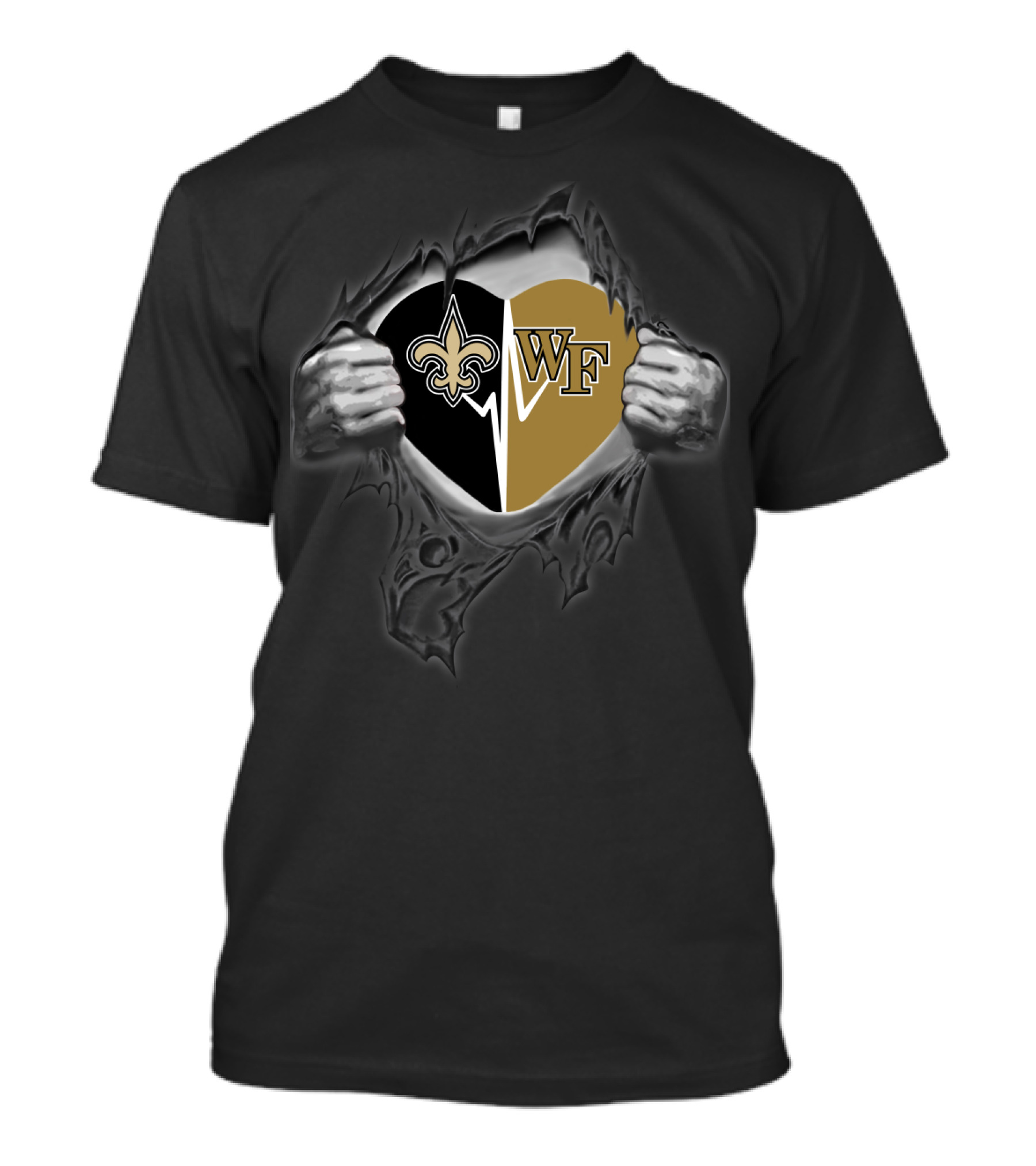 Saints New Orleans And Wake Forest Heart Logo Tear T-Shirt