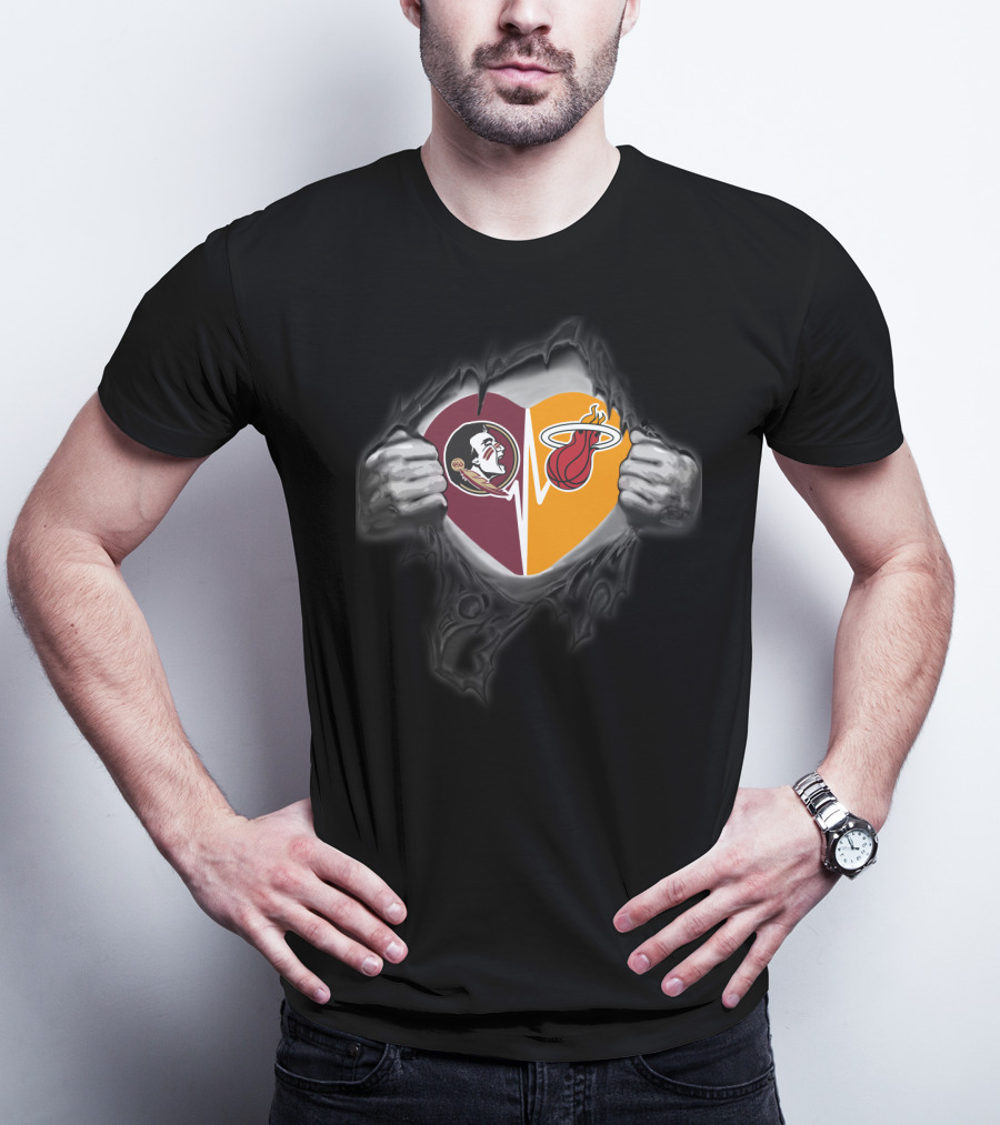 Miami Heat Seminoles Heart Tear T-Shirt