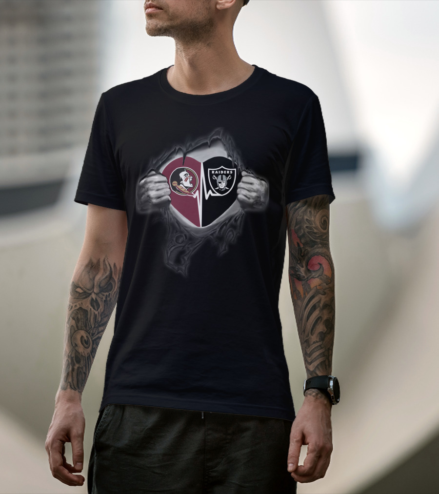 Seminoles Raiders Heart Split Football Loyalty Showdown T-Shirt