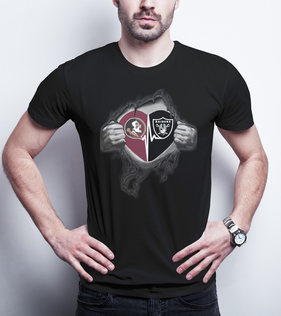 Seminoles Raiders Heart Split Football Loyalty Showdown T-Shirt