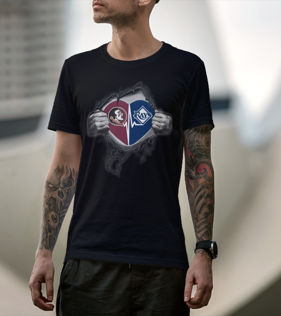 Florida State Seminoles And Tampa Bay Rays Heart Logo Fusion T-Shirt