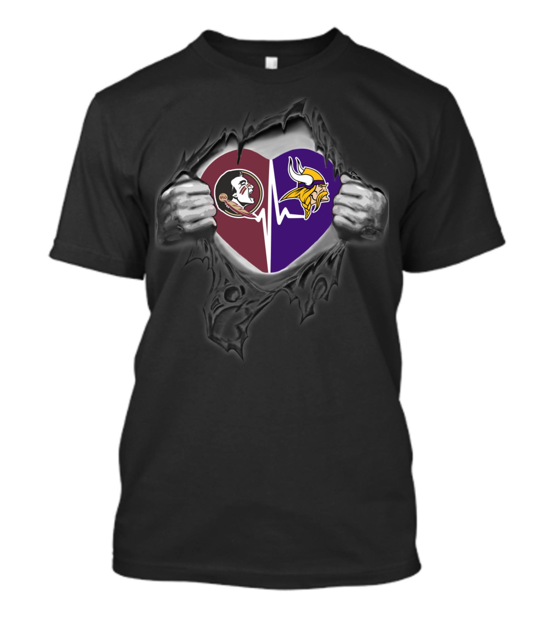 Seminoles Vikings Heartbeat Tear T-Shirt