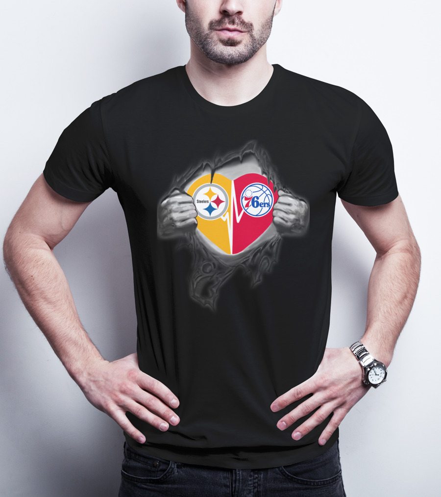 Steelers 76ers Heart Design With Logos T-Shirt