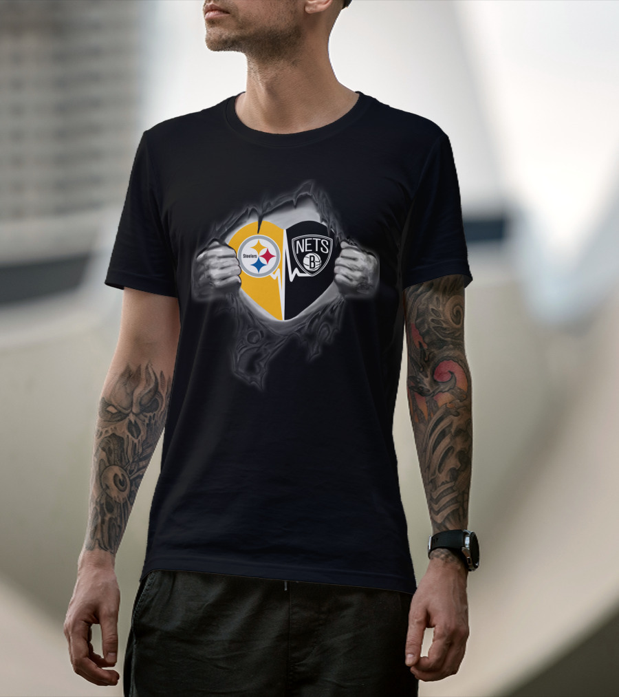 Steelers Brooklyn Nets Heart Logo Fusion T-Shirt