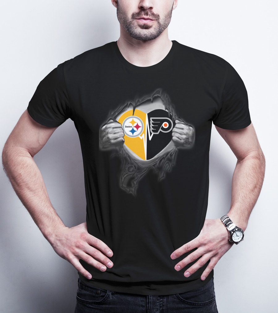 Steelers Flyers Heart Logo Torn Black T-Shirt