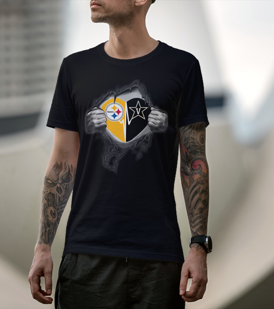 Steelers Vanderbilt Commodores Heart Logo Fusion T-Shirt