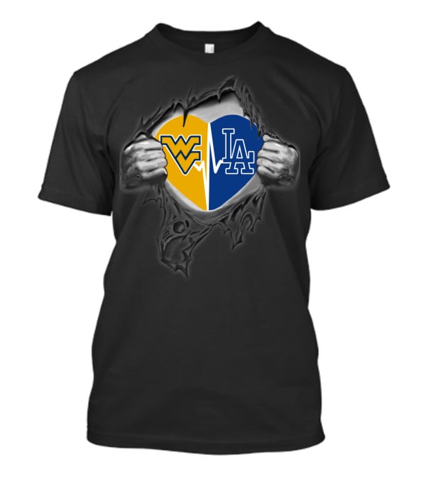 West Virginia Mountaineers Los Angeles Dodgers Heart Logo Fusion T-Shirt