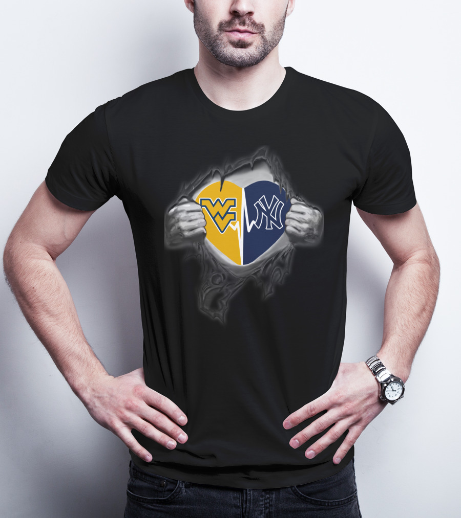 West Virginia Mountaineers Yankees Heart Logo Fusion T-Shirt