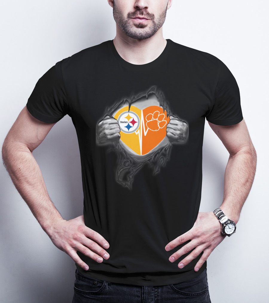 Steelers Heartbeat Clemson Tigers Paw T-Shirt