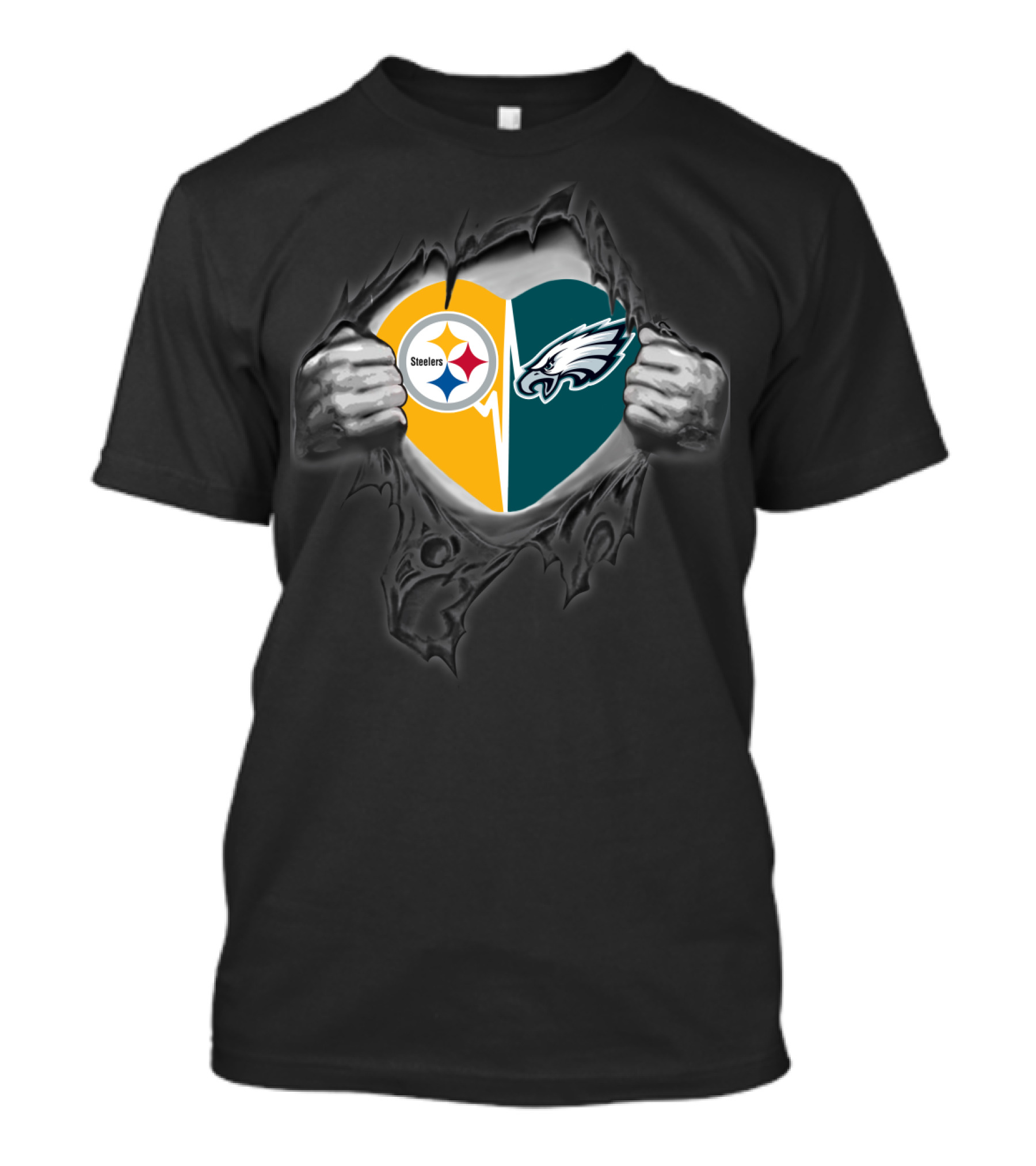 Steelers Eagles Heart Logo Dual Team Fan Pride T-Shirt