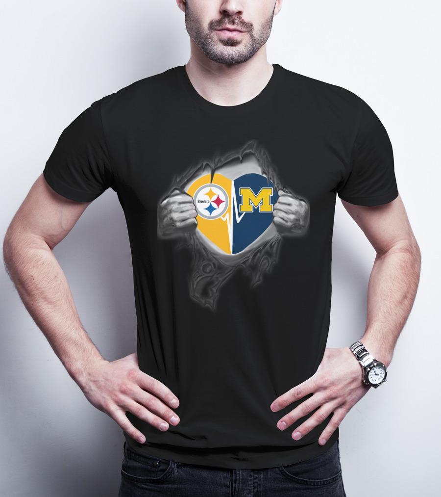 Steelers Heart Michigan Wolverines Logo Fusion T-Shirt