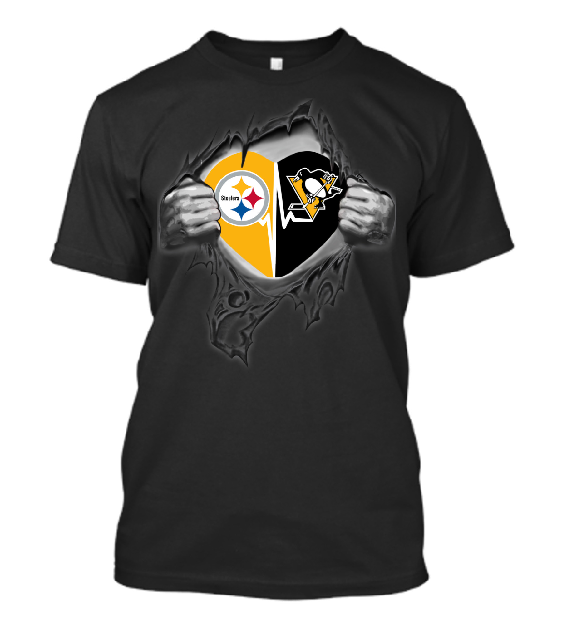 Steelers Penguins Pittsburgh Sports Heart Rip T-Shirt