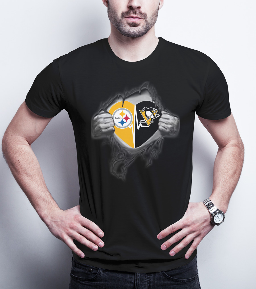 Steelers Penguins Pittsburgh Sports Heart Rip T-Shirt