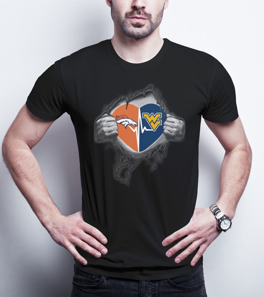Broncos West Virginia Mountaineers Heart Logo Fusion T-Shirt