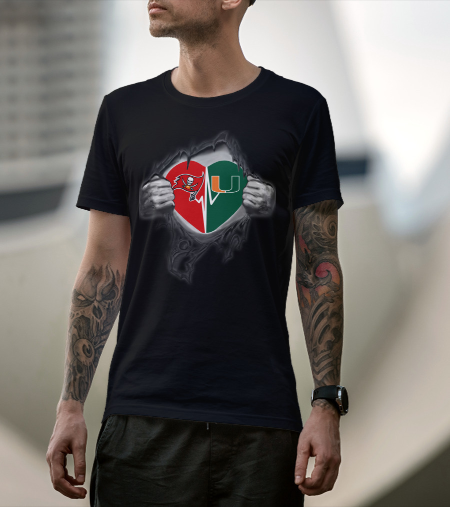 Buccaneers Miami Hurricanes Heart Logo Fusion T-Shirt