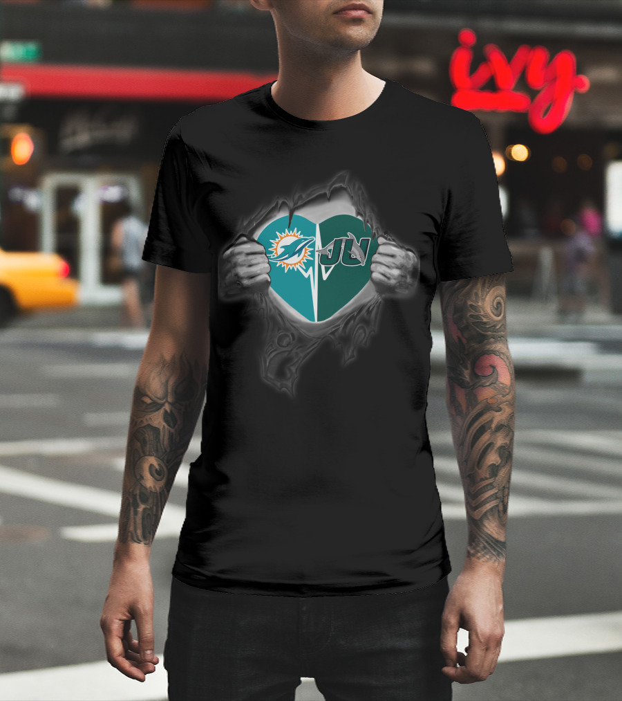 Miami Dolphins Jacksonville Dolphins Heart T-Shirt